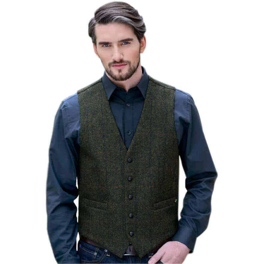 Irish Tweed Vest - Dark Green
