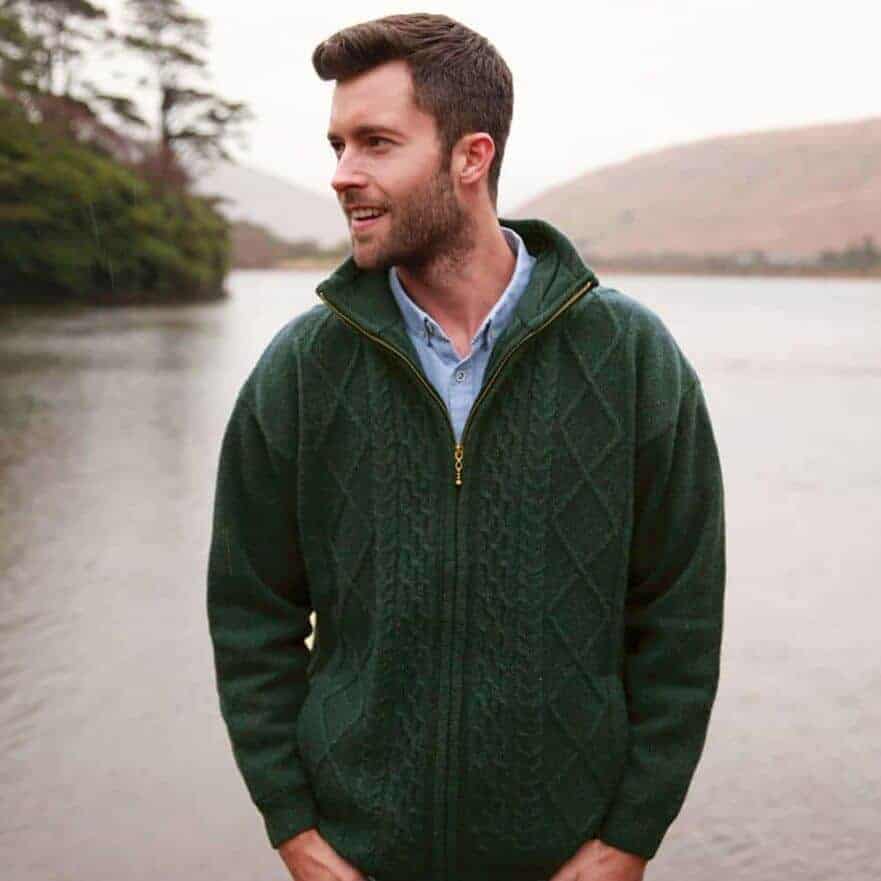 Men’s Green Wool Cardigan – Celtic Clothing Company