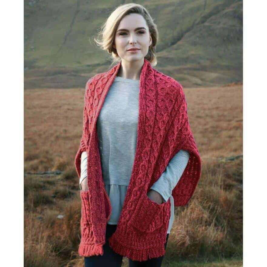 Traditional Irish Wool Wrap – Cranberry Red – Celtic Clothing Company