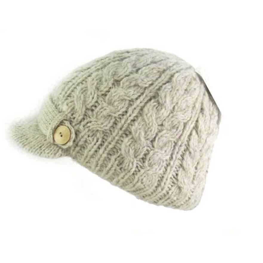 Cable Knit Wool Peak Cap For Women – Oatmeal – Celtic Clothing Company