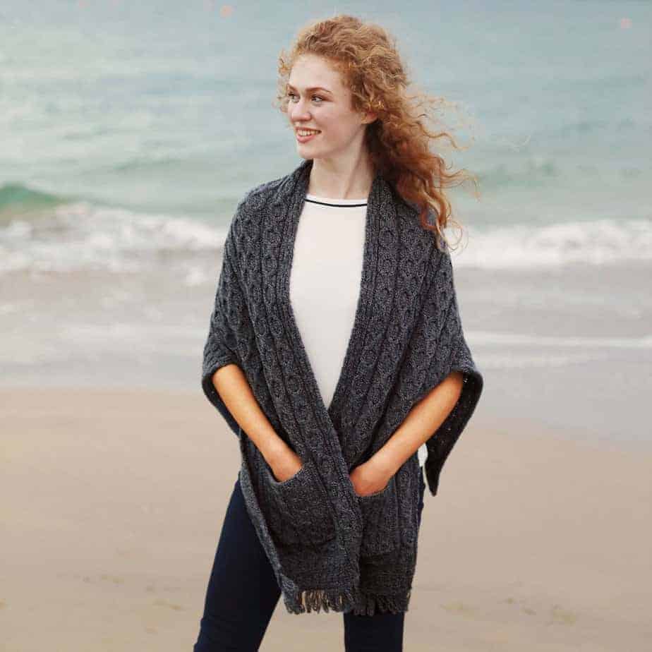 Traditional Irish Wool Wrap - Charcoal