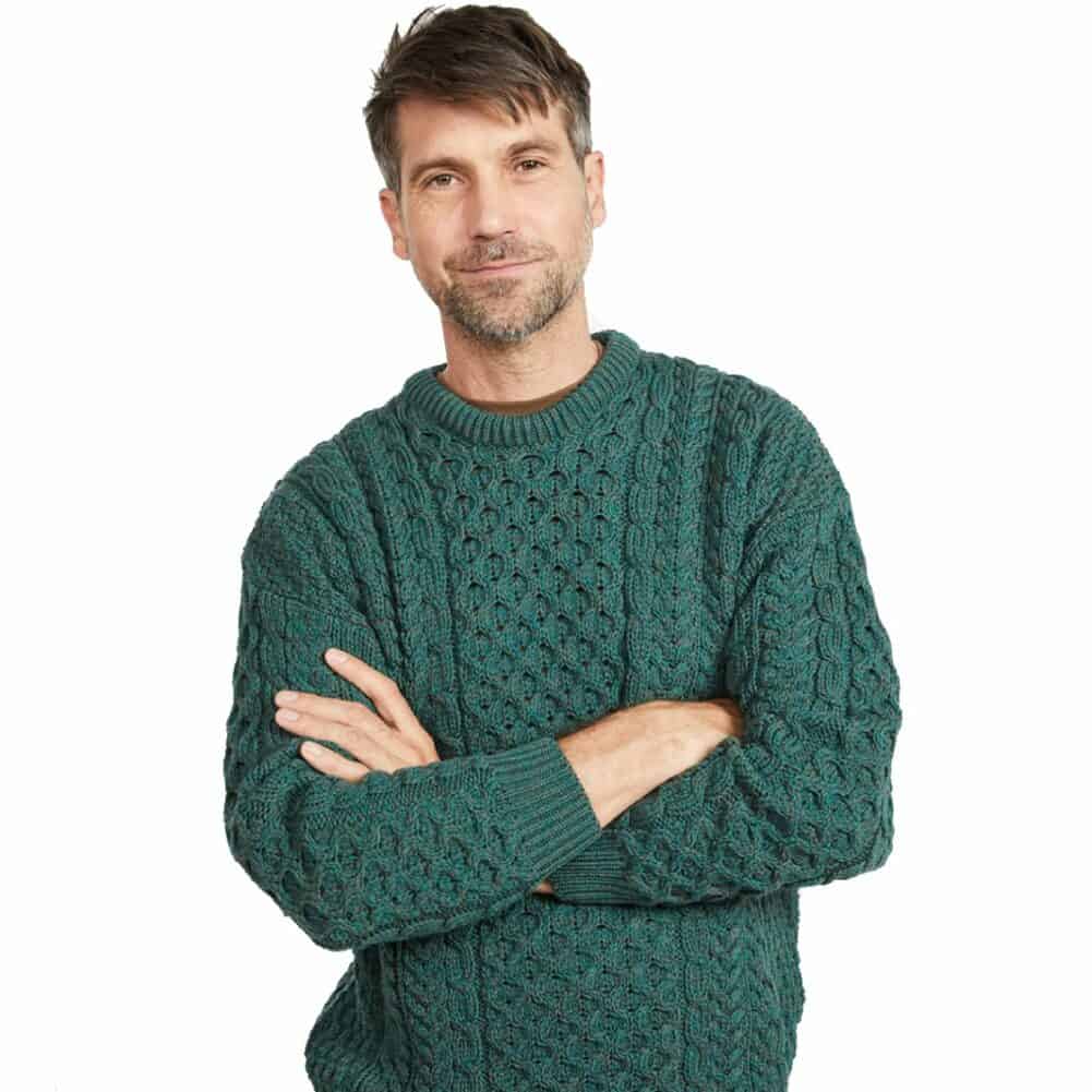 Men’s Irish Wool Sweater – Connemara Green – Celtic Clothing Company