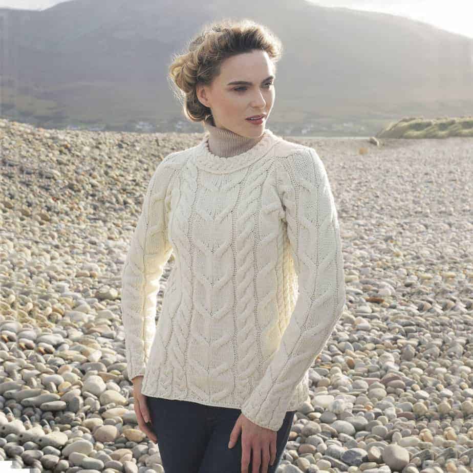 Irish Wool Raglan Sweater For Women – Natural – Celtic Clothing Company