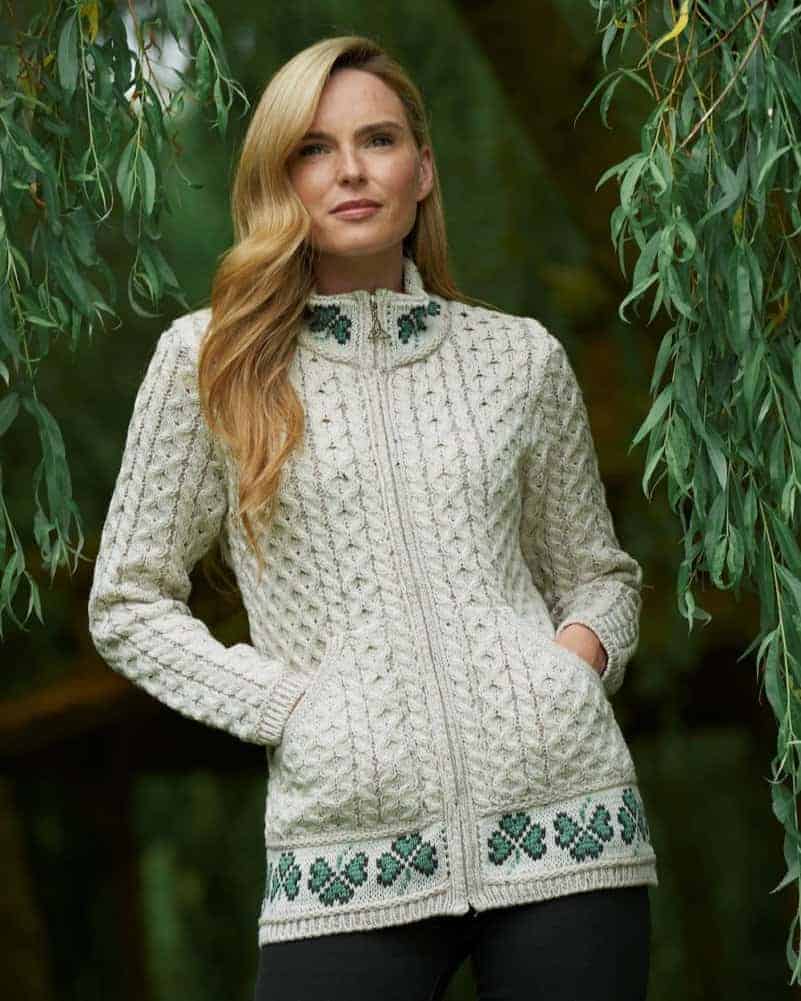 Aran Wool Cardigan with Zipper – Shamrock – Celtic Clothing Company