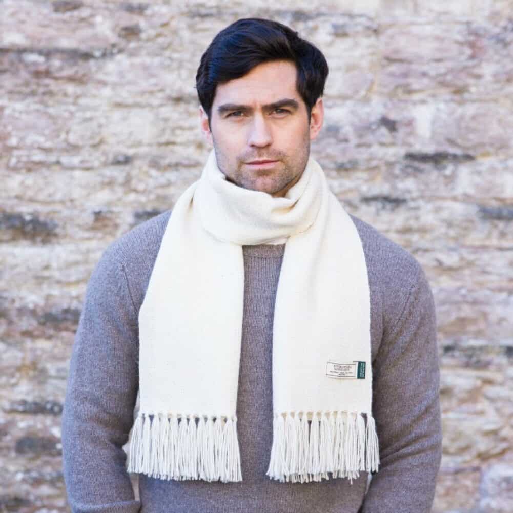 Classic Irish Wool Herringbone Scarf – Natural – Celtic Clothing Company