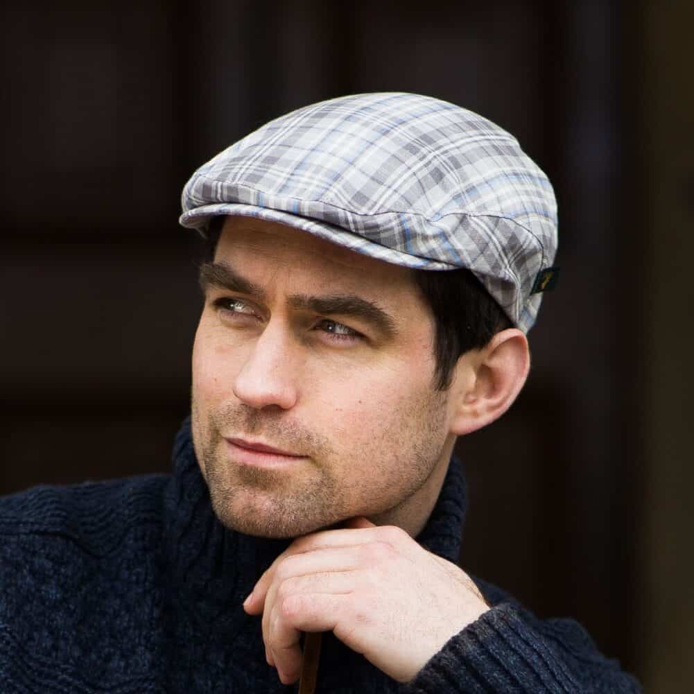 Vintage Linen Scally Cap – Gray Plaid – Celtic Clothing Company