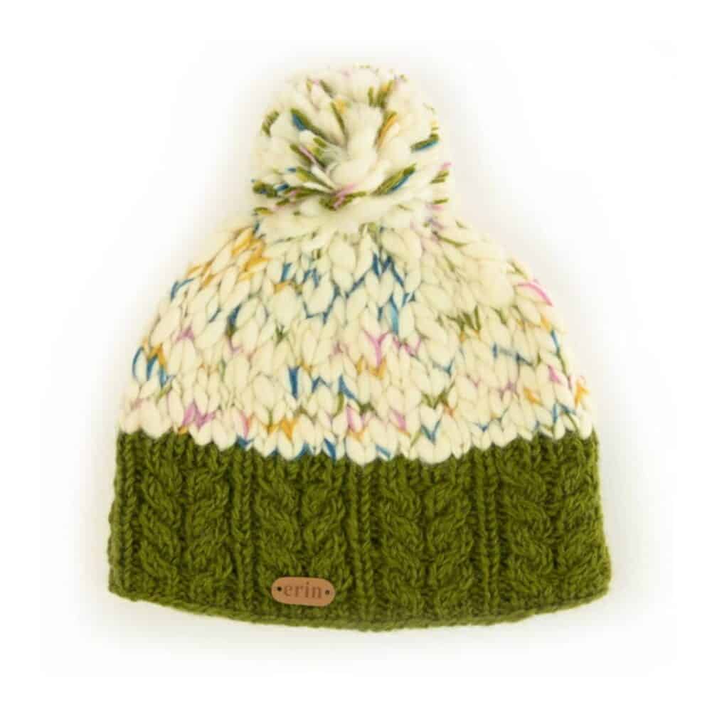 Irish Cable Knit Bobble Hat – Flecked Green – Celtic Clothing Company