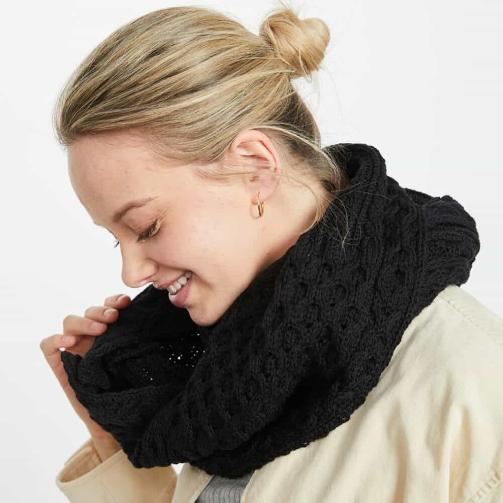 Irish Wool Snood Scarf – Black – Celtic Clothing Company