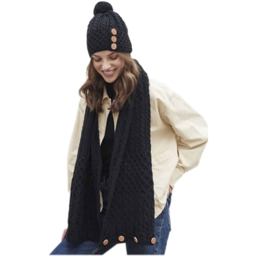 Irish Wool Snood Scarf – Black – Celtic Clothing Company