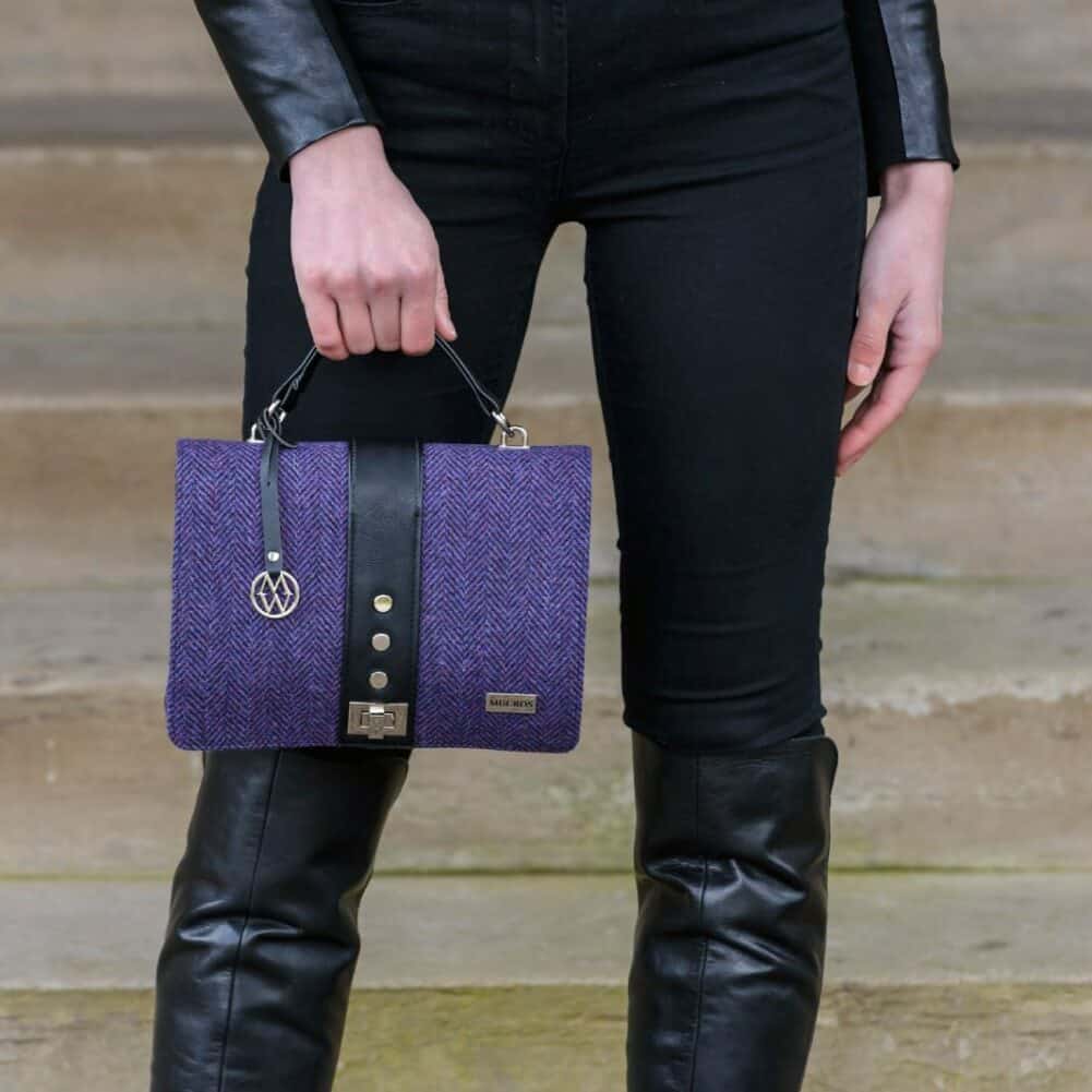 Ladies’ Irish Fiona Handbag – Purple Herringbone – Celtic Clothing Company