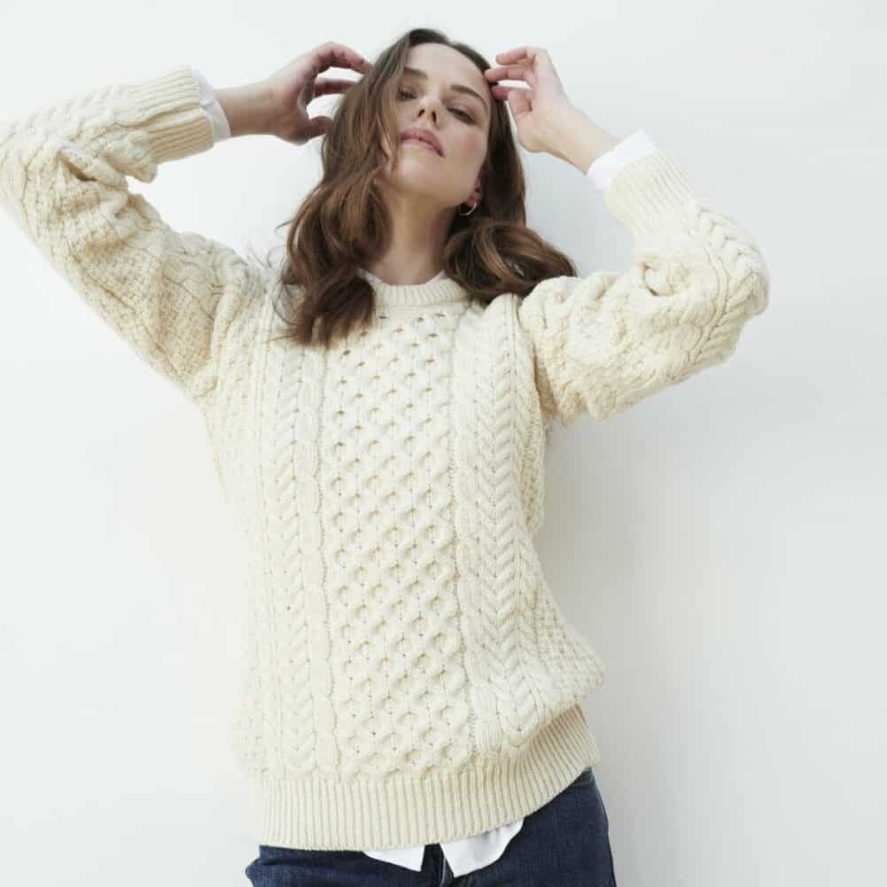Women’s Traditional Irish Wool Sweater – Natural – Celtic Clothing Company
