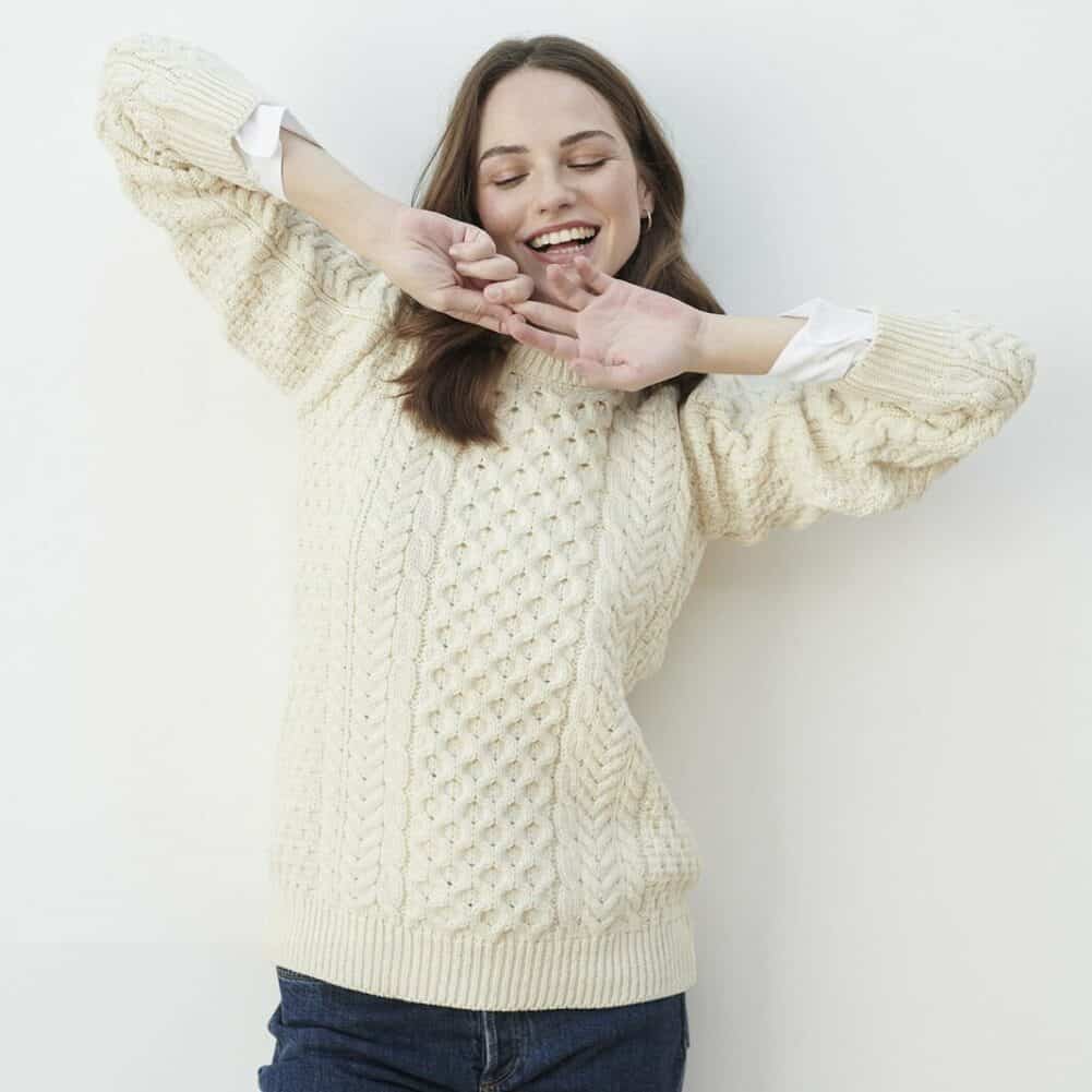 Women’s Traditional Irish Wool Sweater – Natural – Celtic Clothing Company