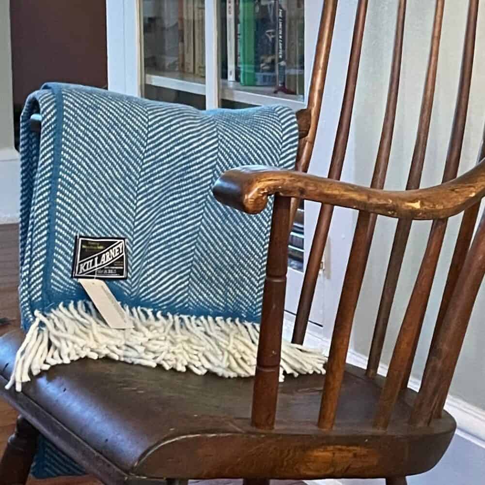 Classic Irish Wool Herringbone Throw – Blue – Celtic Clothing Company