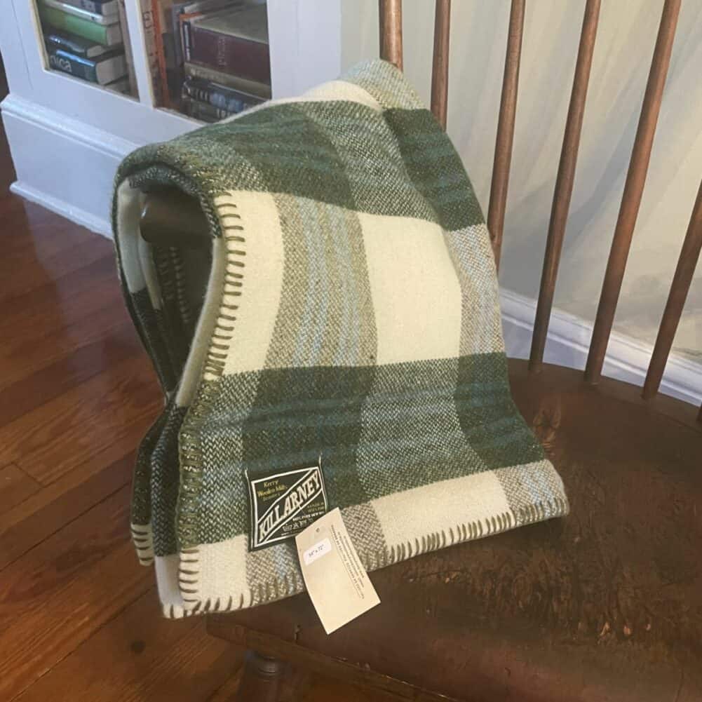 Irish Lambswool Block Check Throw – Green – Celtic Clothing Company