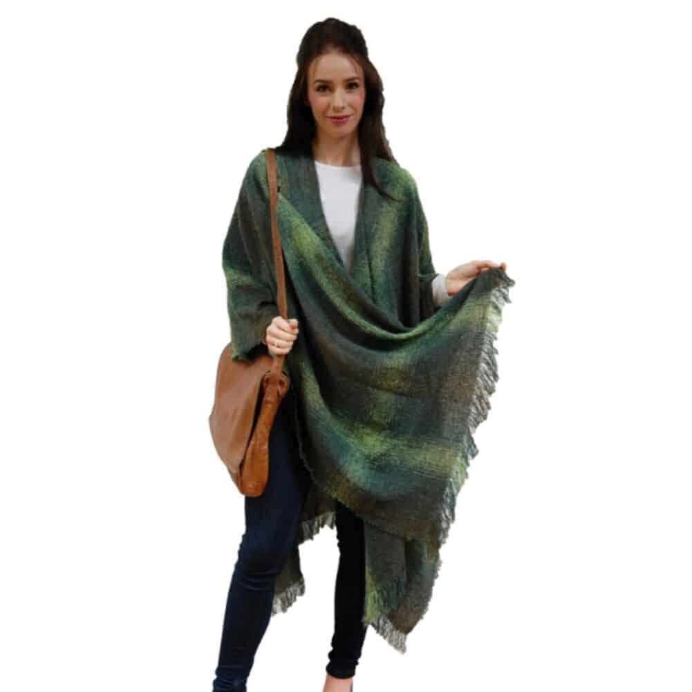 Celtic Ruana Wrap – Moss Green Check – Celtic Clothing Company