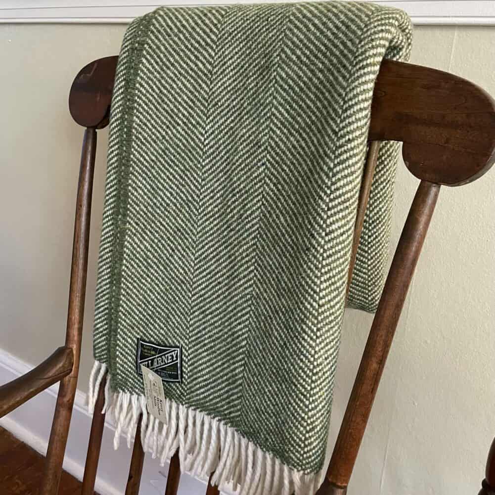 Classic Irish Wool Herringbone Throw – Green – Celtic Clothing Company