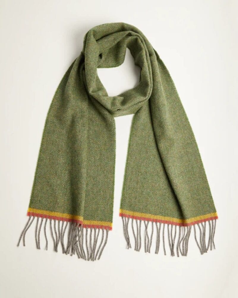 Irish Wool Herringbone Scarf With Fringe – Green – Celtic Clothing Company