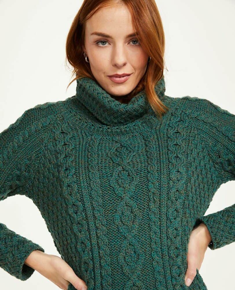 Irish Wool Cowl Neck Sweater For Women – Green – Celtic Clothing Company