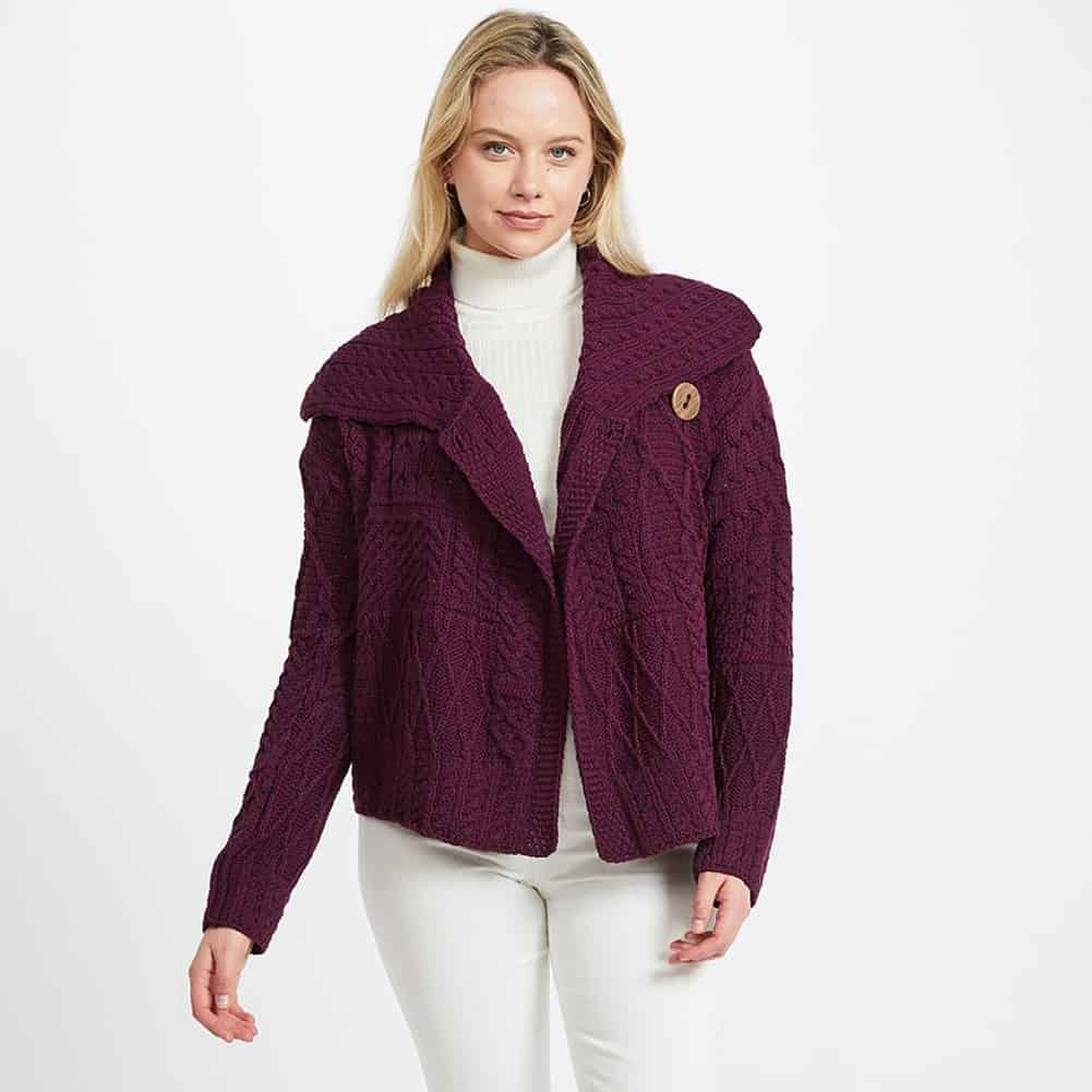 Ladies Irish Merino Wool Cardigan – Burgundy – Celtic Clothing Company