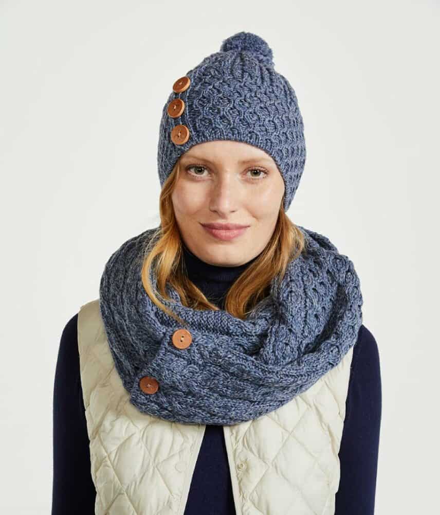 Irish Wool Snood Scarf – Denim Blue – Celtic Clothing Company