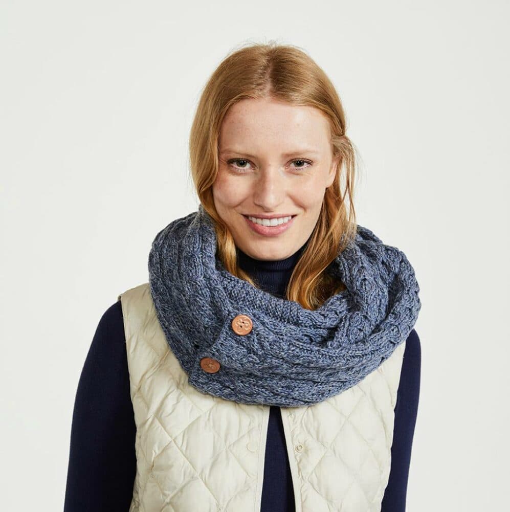 Irish Wool Snood Scarf – Denim Blue – Celtic Clothing Company