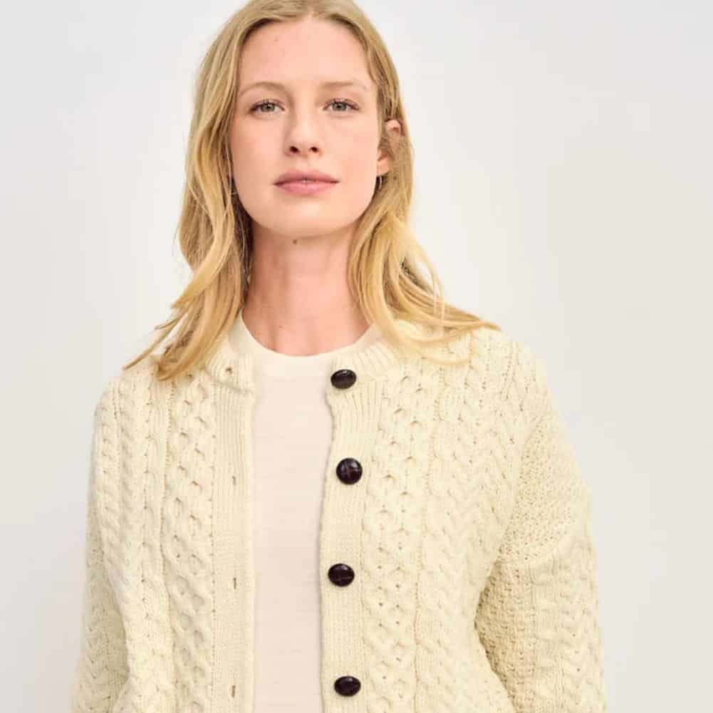 Ladies Irish Wool Cardigan – Natural – Celtic Clothing Company