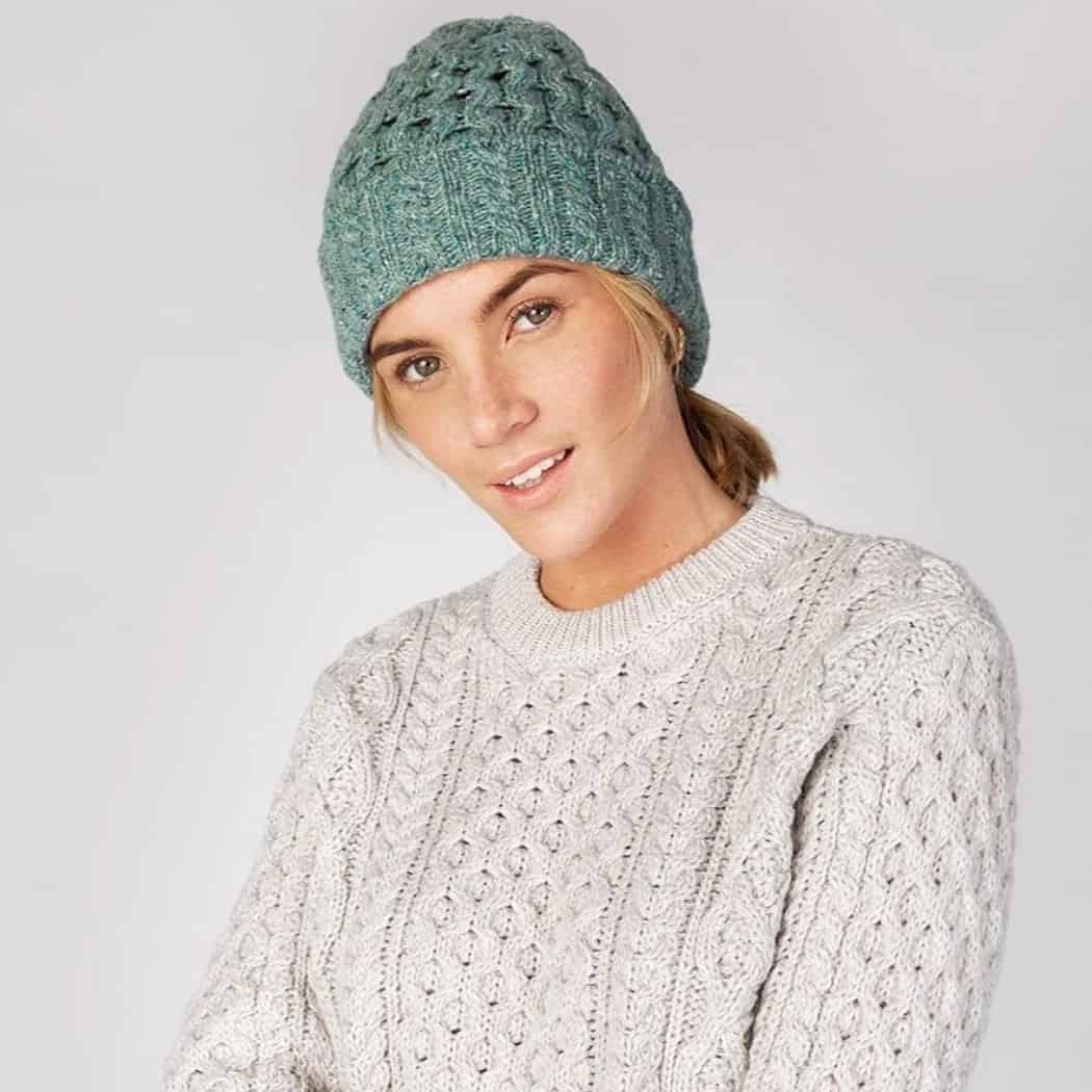 Women’s Irish Aran Wool Hat - Ocean Mist, One Size Fits All