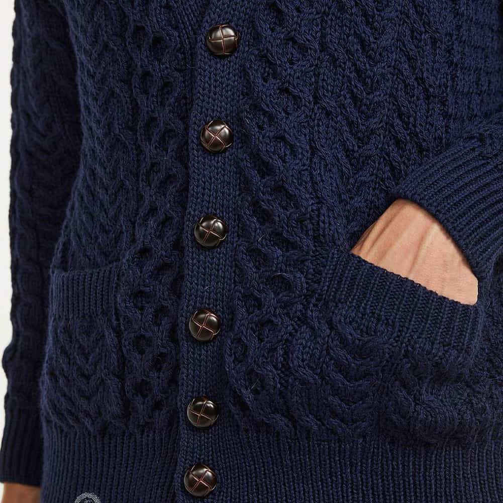 Men’s Irish V-Neck Sweater Cardigan – Blue – Celtic Clothing Company