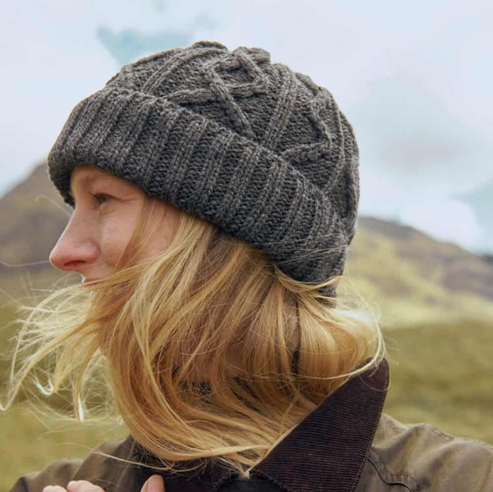 Diamond Cable Knit Hat For Women – Gray – Celtic Clothing Company