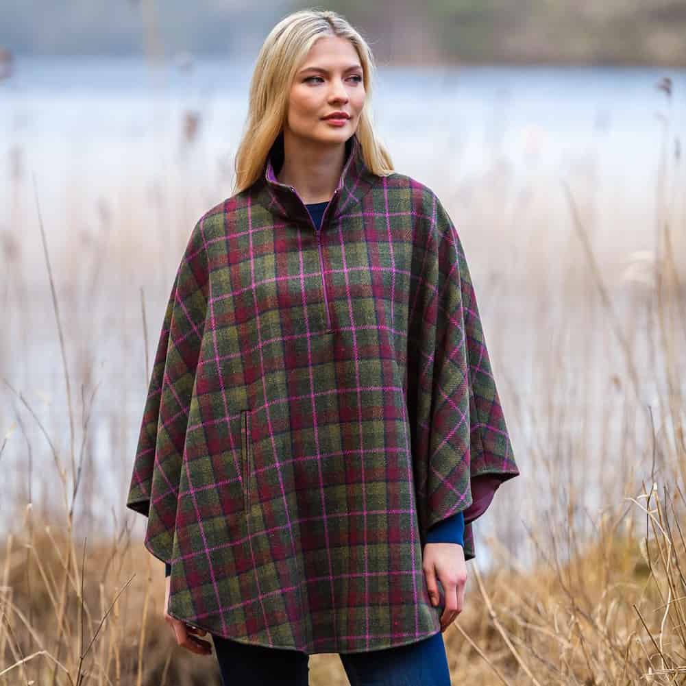 Ladies Half-Zip Poncho | Newsboy Combo- Green, Pink Check – Celtic ...