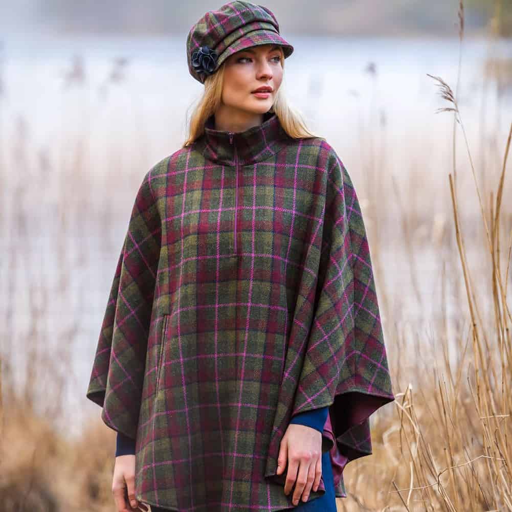 Ladies Half-Zip Poncho | Newsboy Combo- Green, Pink Check – Celtic ...