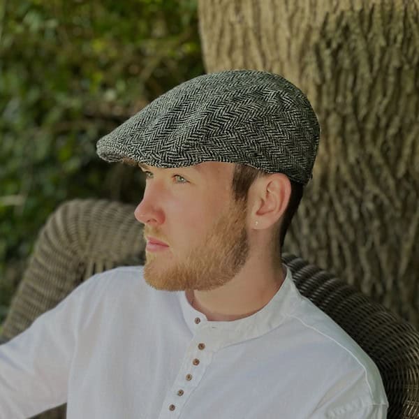 Traditional Irish Touring Cap – Gray Herringbone – Celtic Clothing Company