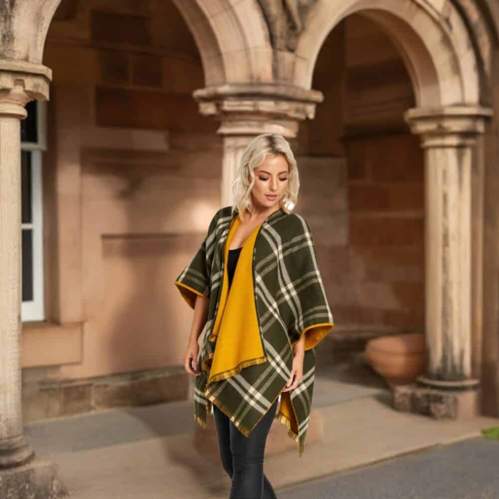 Kitty Kiernan Cape – Yellow And Olive – Celtic Clothing Company