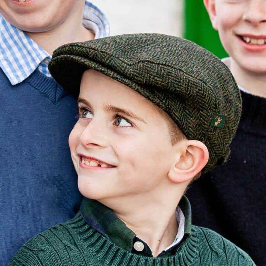 Irish Flat Cap For Kids – Green Herringbone – Celtic Clothing Company