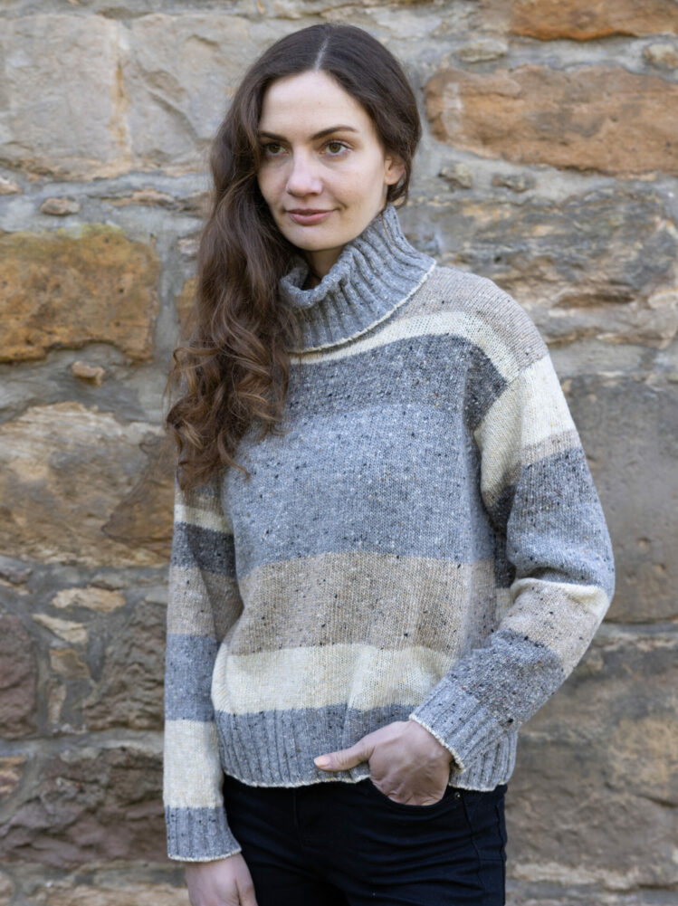 Ladies’ Striped Merino Wool Sweater – Blue – Celtic Clothing Company