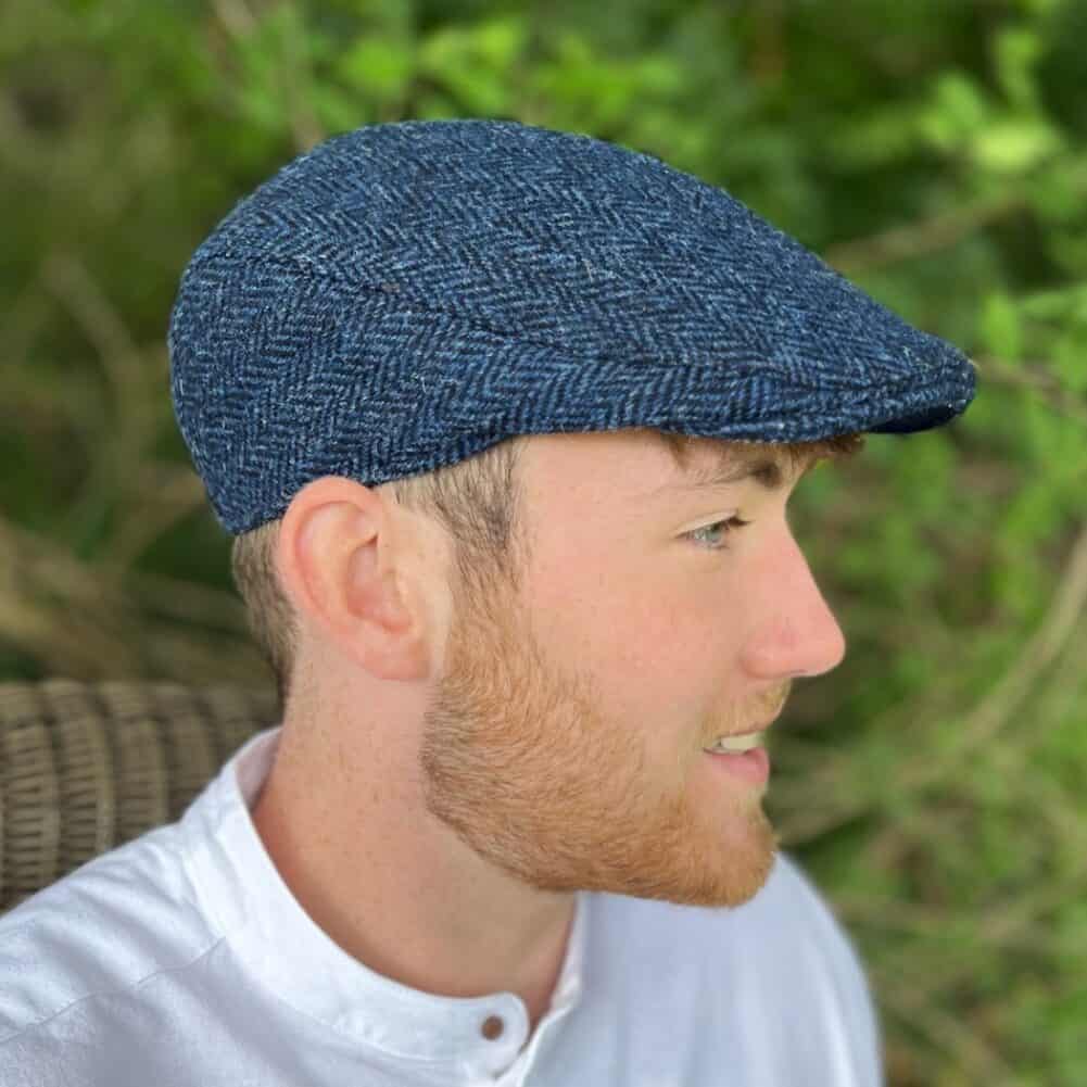 Traditional Irish Touring Cap – Blue, Black Herringbone – Celtic Clothing Company